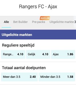 50 keer je inzet terug bij overwinning Ajax op Rangers FC